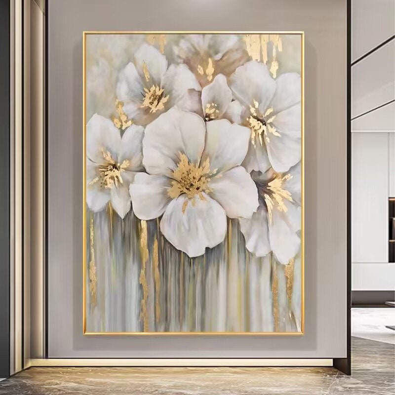 White and Gold Abstract Flowers Luxury Art Printable, White Flowers Art ...
