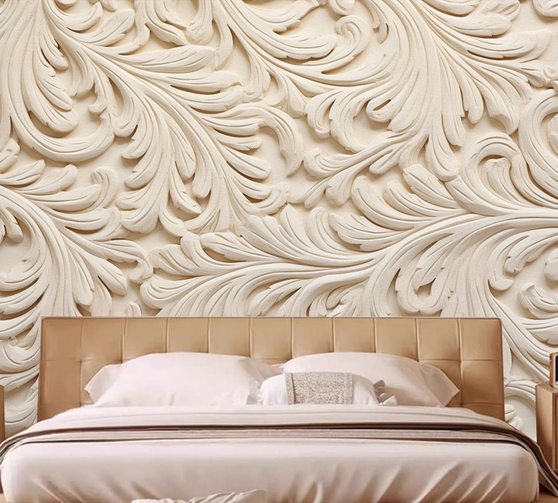 Modern Gypsum Abstract Leaves Wallpaper, Gypsum Leaves Wall Mural Home ...