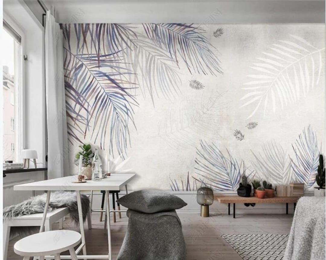 Palm Leaves Wallpaper Wall Mural, Watercolor Palm Leaves Wall Mural ...