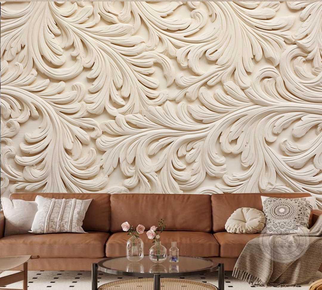 Modern Gypsum Abstract Leaves Wallpaper, Gypsum Leaves Wall Mural Home ...