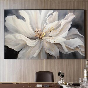 Modern White Floral Art, Painting White Flower Digital Art, Flower ...