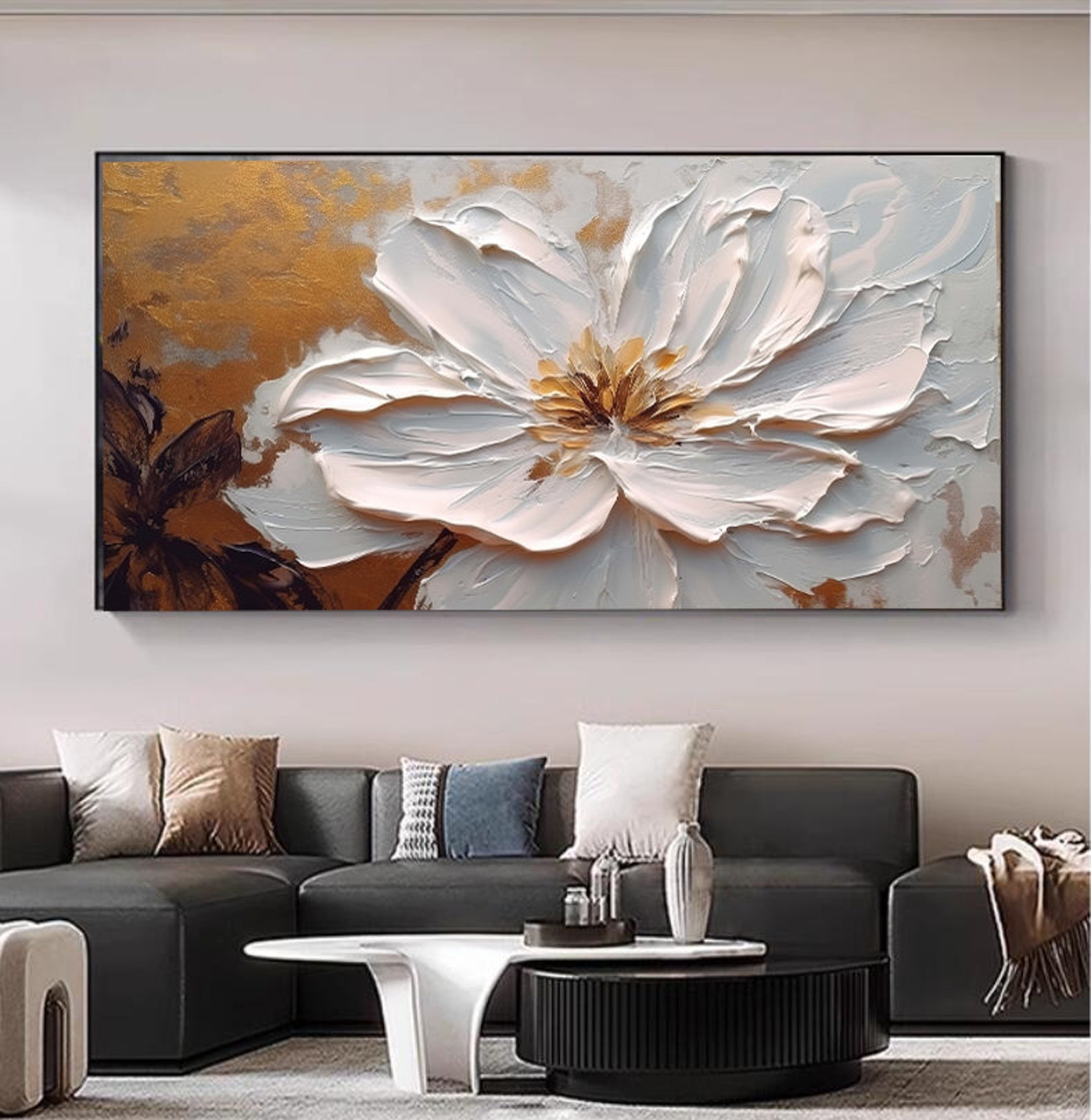 White Texture Flower Wall Art, Modern Flower Digital Download Canvas ...