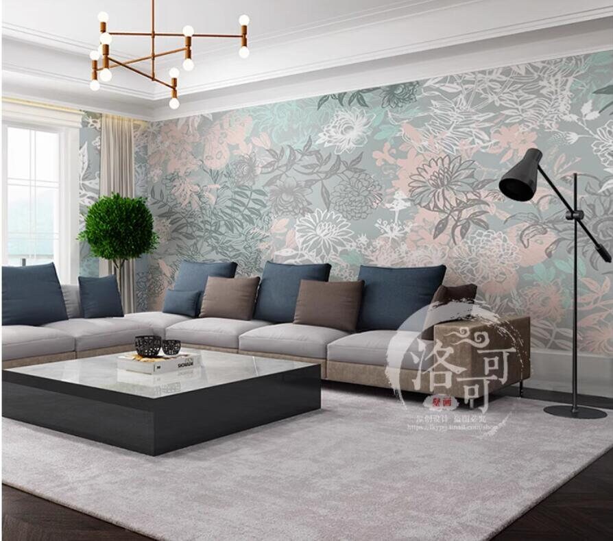 American Pastoral Floral Patterns Wallpaper, Abstract Flowers Rustic ...