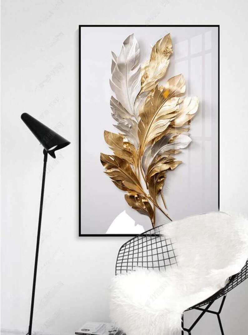 Nordic Gold Feather Warm Color Decoration Painting, Gold Feathers ...