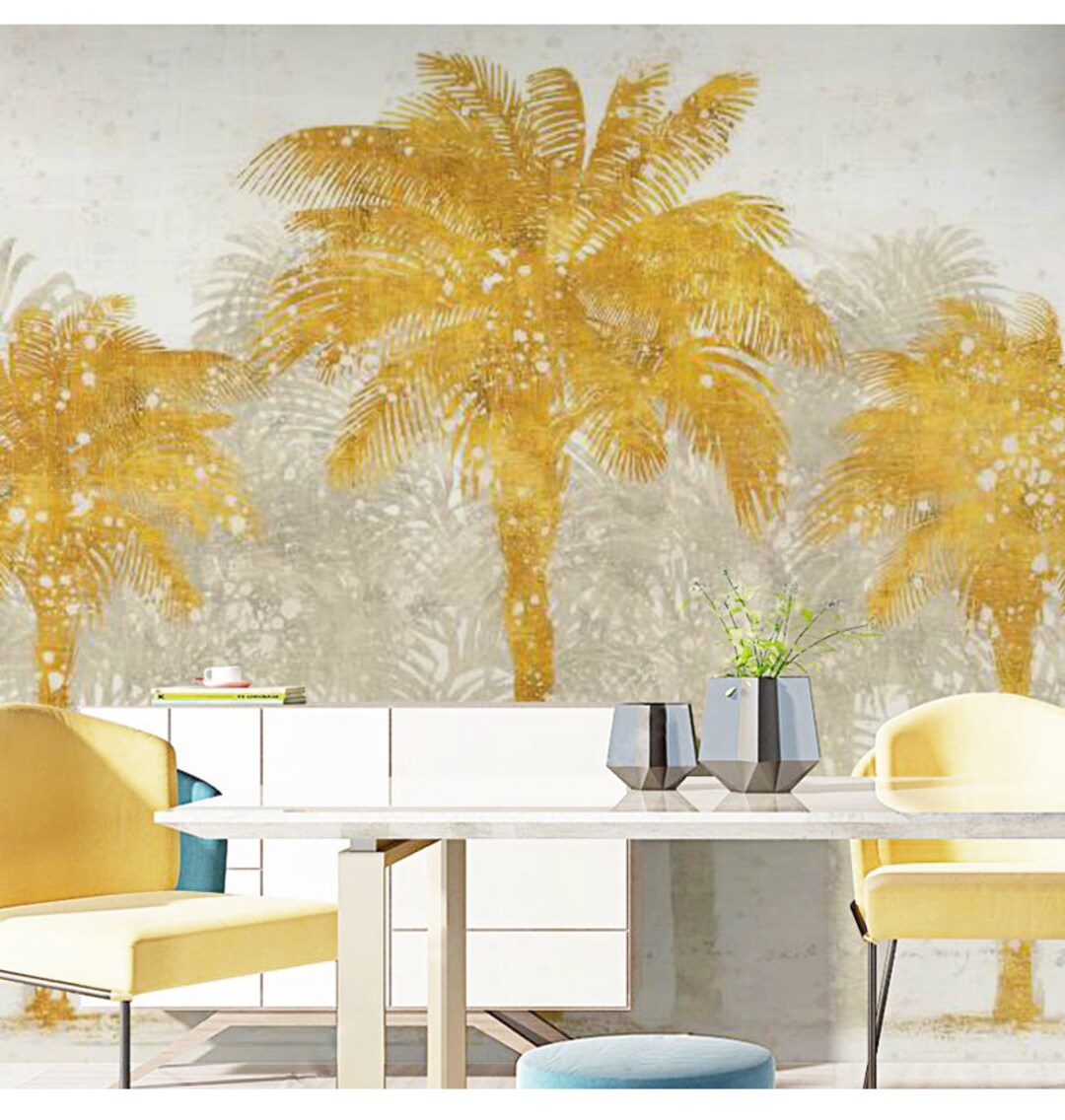 Nordic Simple Palm Trees Wallpaper Wall Mural, Golden Palm Trees Wall ...