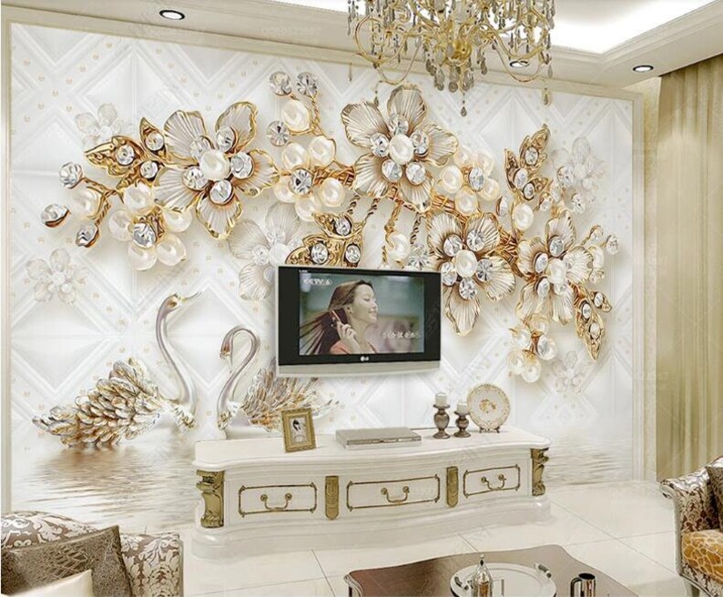 Luxurious 3D Jewels Flowers Wallpaper Wall Mural 3D Jewels - Etsy