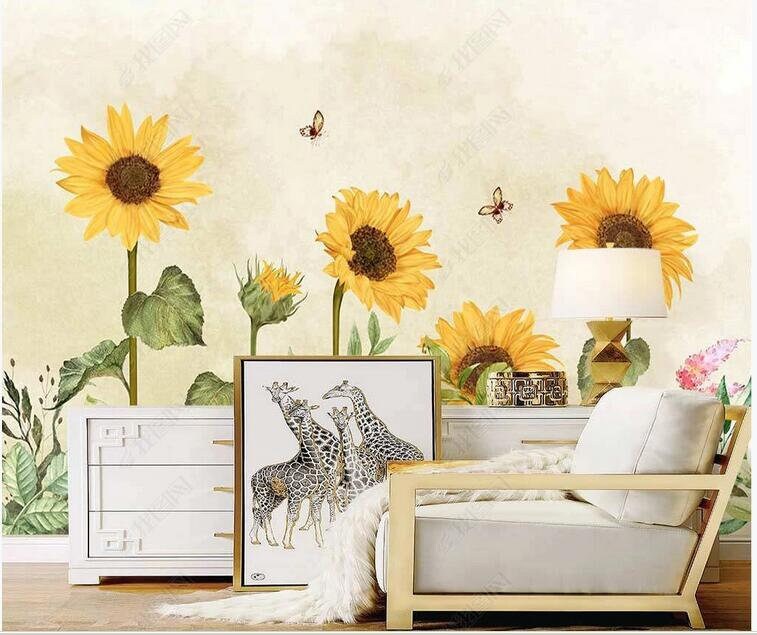 Watercolor Sunflower Wallpaper Wall Mural Beautiful Flowers - Etsy
