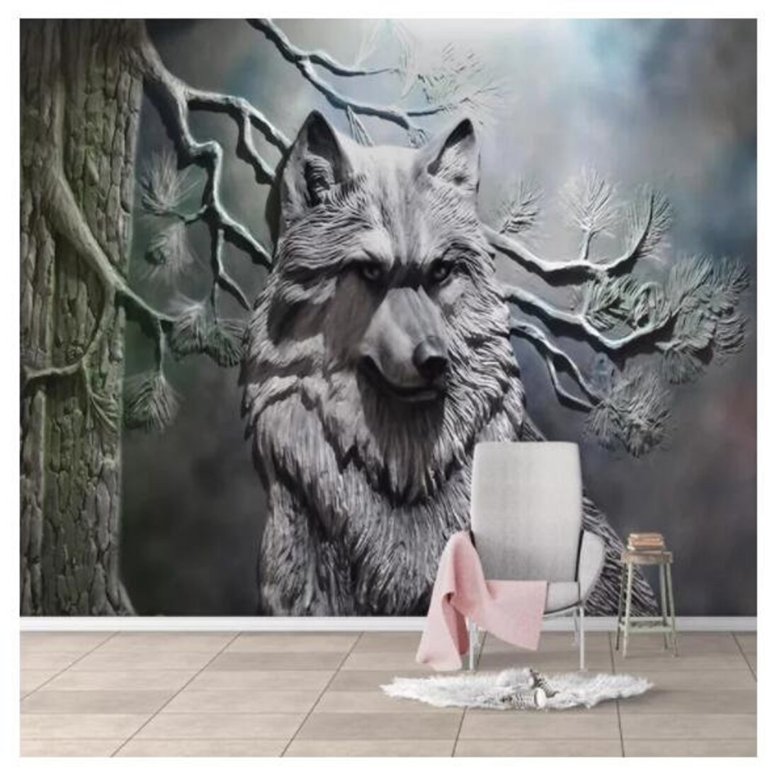 European Style Stereo Relief Forest Wolf Wallpaper Wall Murals Home ...