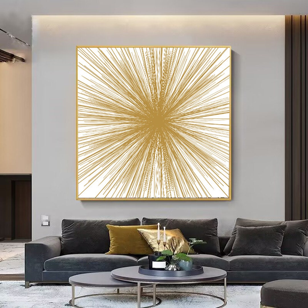 Original Golden Lines Wall Art, Large Wall Art Abstract Minimalist Art ...