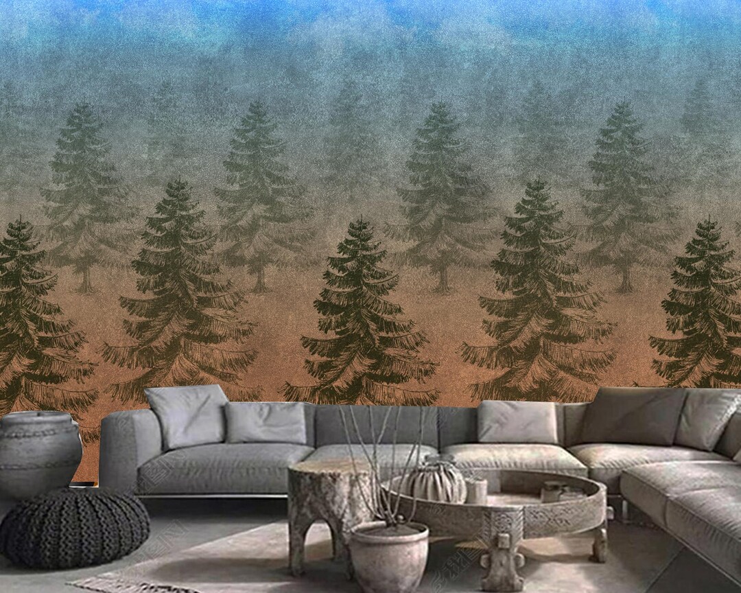 Pine Trees Wallpaper With Watercolor Effect, Vintage Pine Trees ...