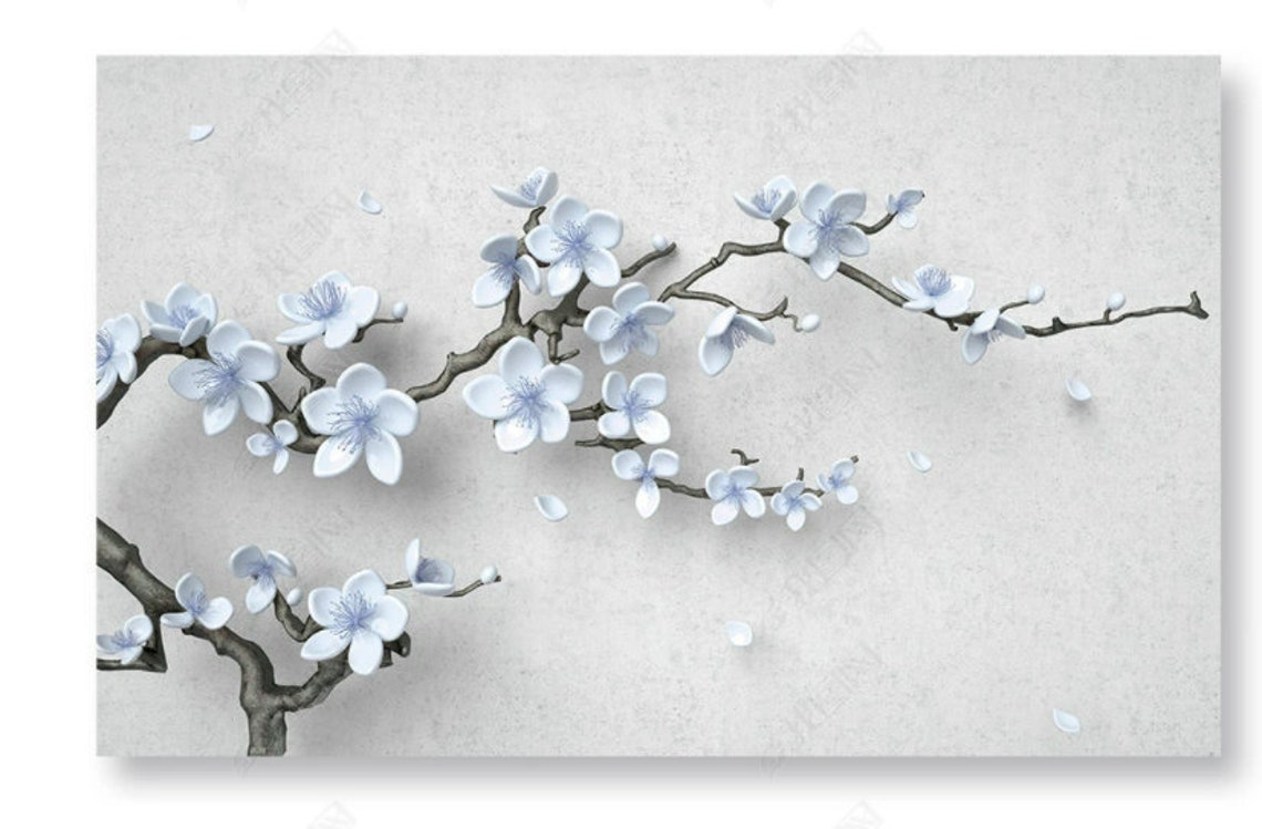 3D Hanging Plum Tree With Blue Blossom Wallpaper Wall Murals - Etsy