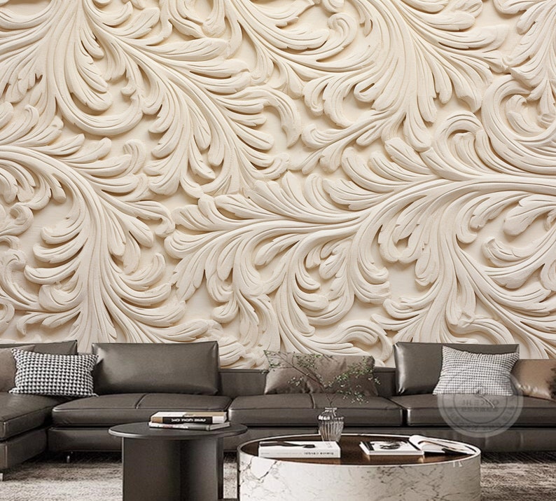 Modern Gypsum Abstract Leaves Wallpaper, Gypsum Leaves Wall Mural Home ...