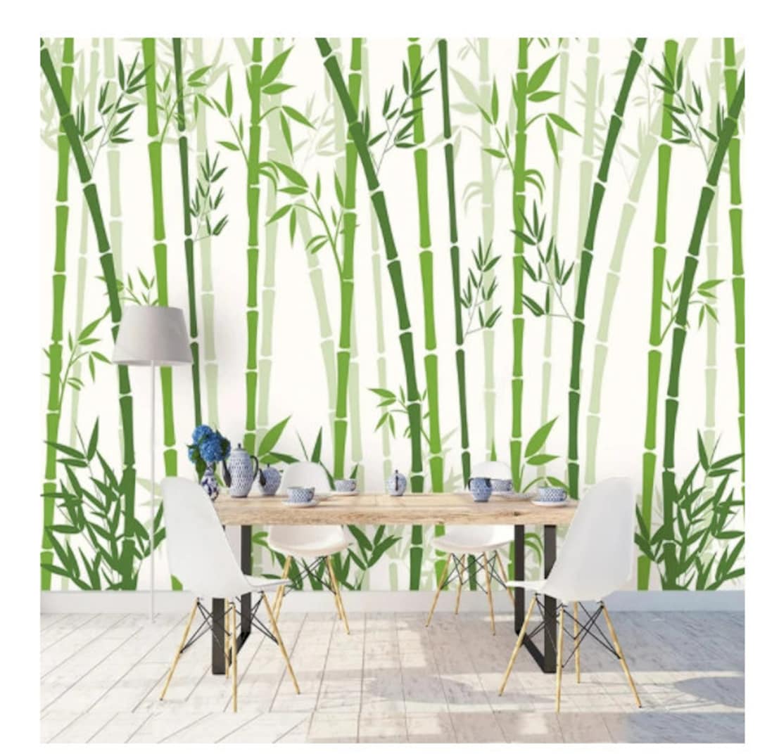 Simple Bamboo Wallpaper Wall Murals Blue Plants Wall Murals - Etsy