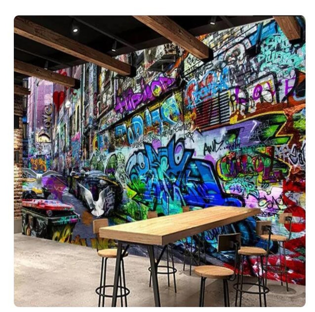 Graffiti Alley Wall Painting Restaurant Cafe Background Living Room ...