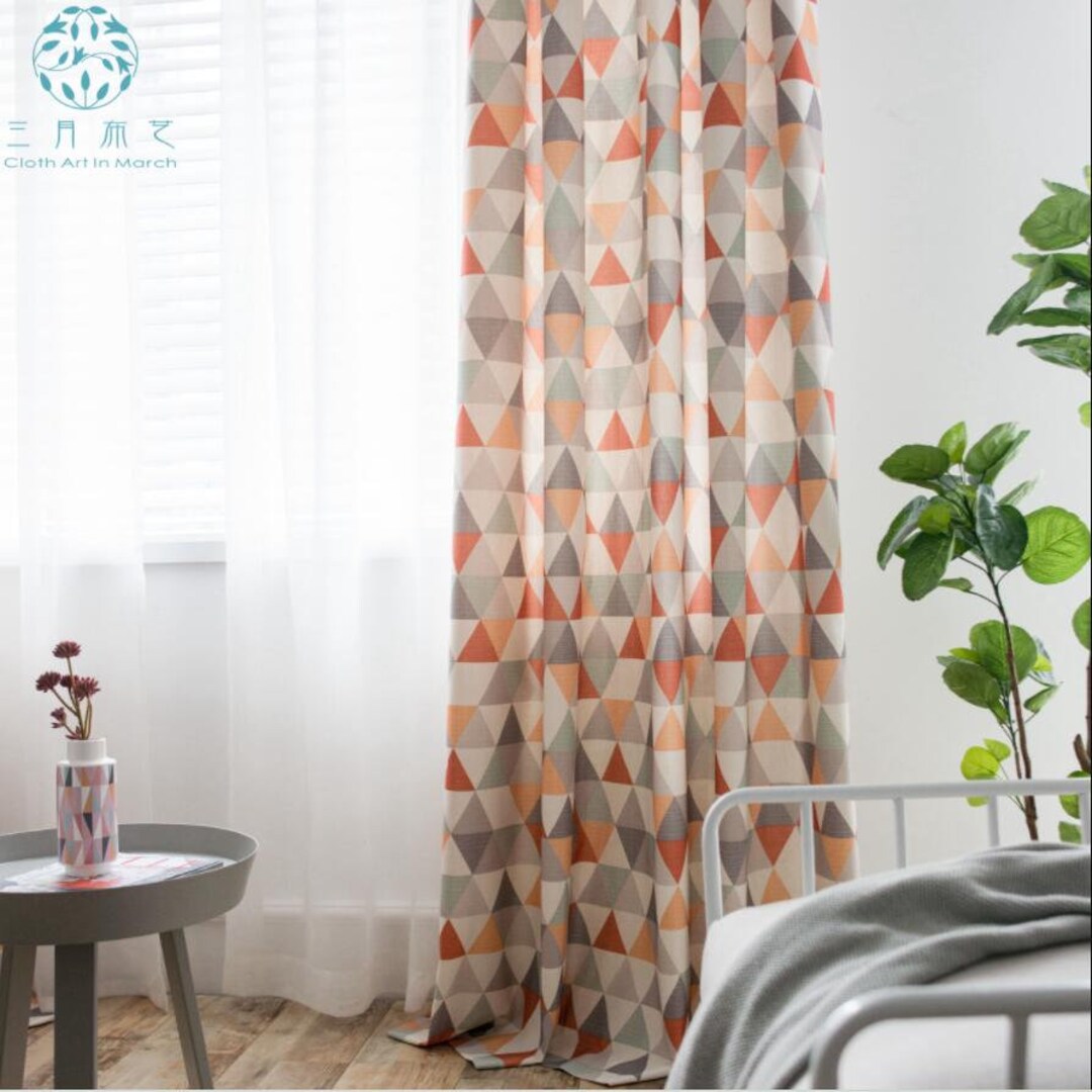 One Panel Geometric Colored Triangle Print Curtains, Geometric Curtains ...