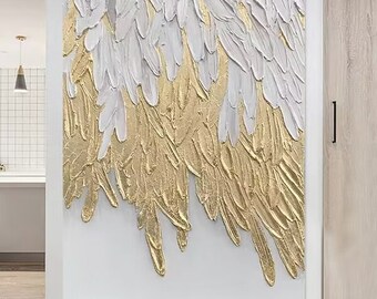 Gold Foil Palm Feather Living Room Sofa Wall Modern Light Luxury ...