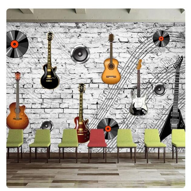 Nostalgic Brick Wall Personality Guitar Music Element Symbol Bar ...