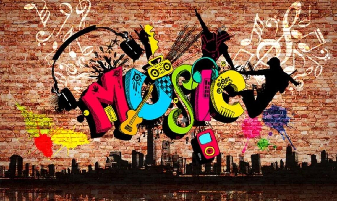 City Music Art Graffiti Brick Wallpaper Wall Mural Wall Decor - Etsy