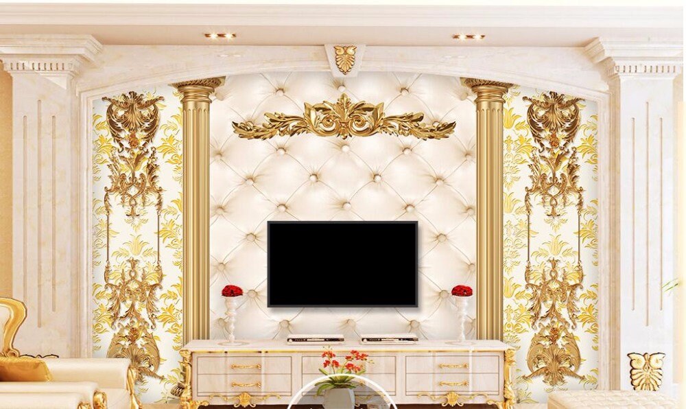 Luxury Gold European Pattern Column Wallpaper Wall Murals - Etsy