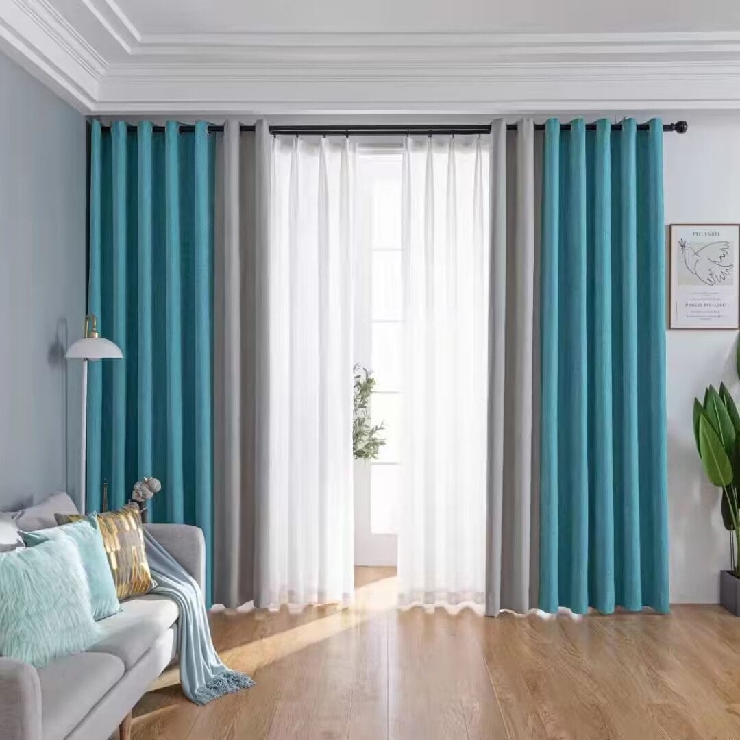 Two Panels Ombre Curtains Splicing Curtains, Turquoise Gray Colors ...