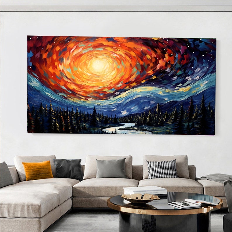 Sky Night Vew Painting Wall Art, Digital Download, Trees Forest Starry ...