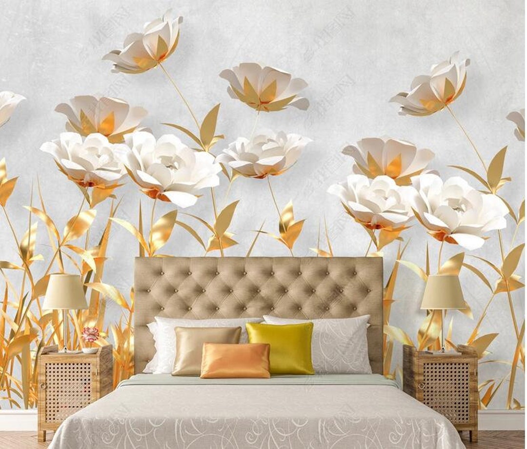 3D Flowers Floral Wallpaper Wall Mural, Beautiful 3D Flowers Floral ...