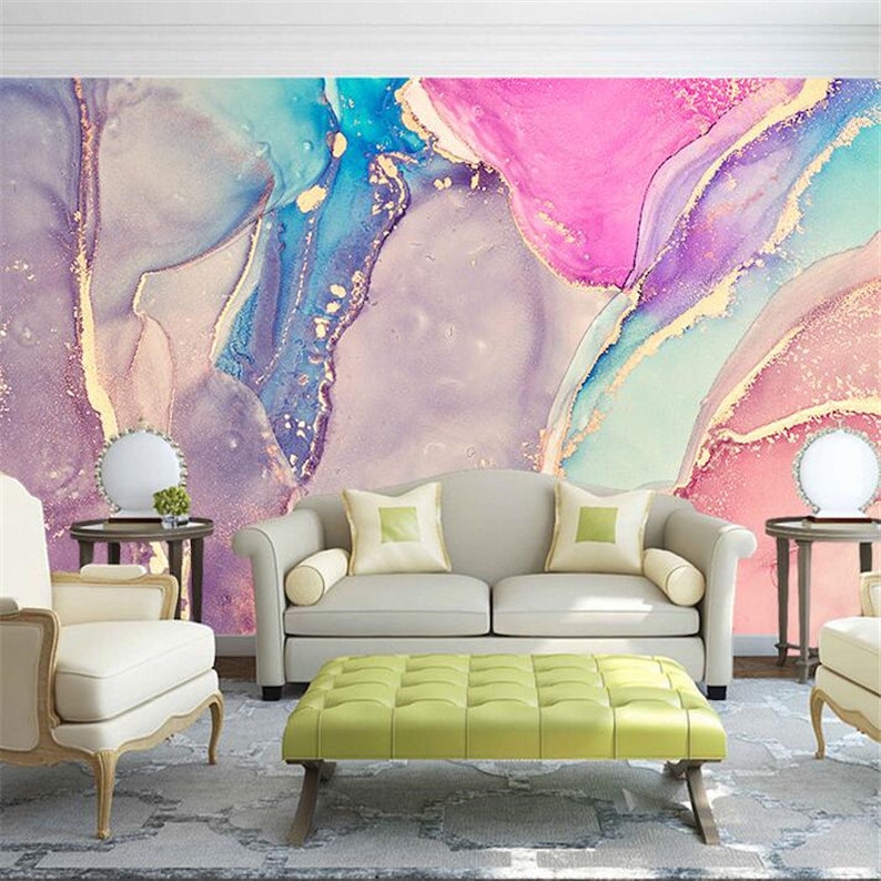 Colorful Marble Wallpaper Wall Mural Colored Marble Wall - Etsy