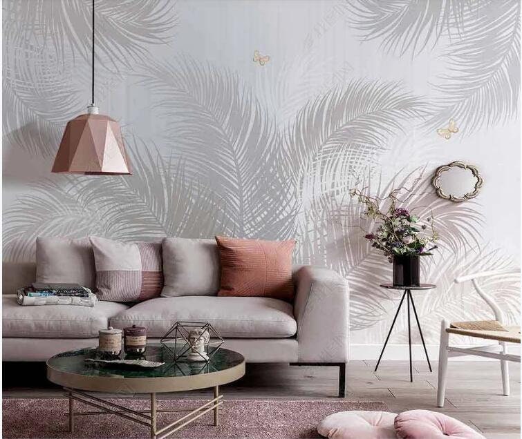 Grey Background Palm Leaves Wallpaper Wall Mural, Palm Leaves Wall ...