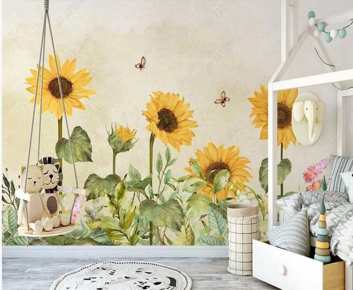 Watercolor Sunflower Wallpaper Wall Mural Beautiful Flowers - Etsy