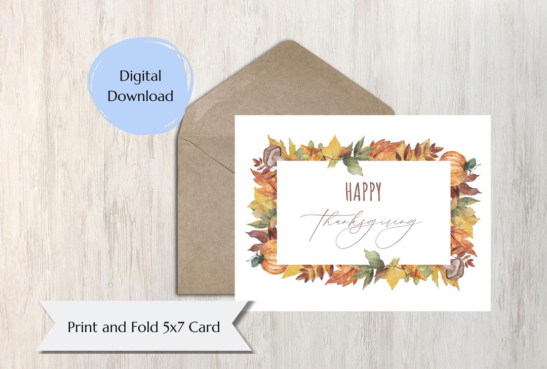Printable Happy Thanksgiving Card, Instant Download PDF, Thanksgiving ...