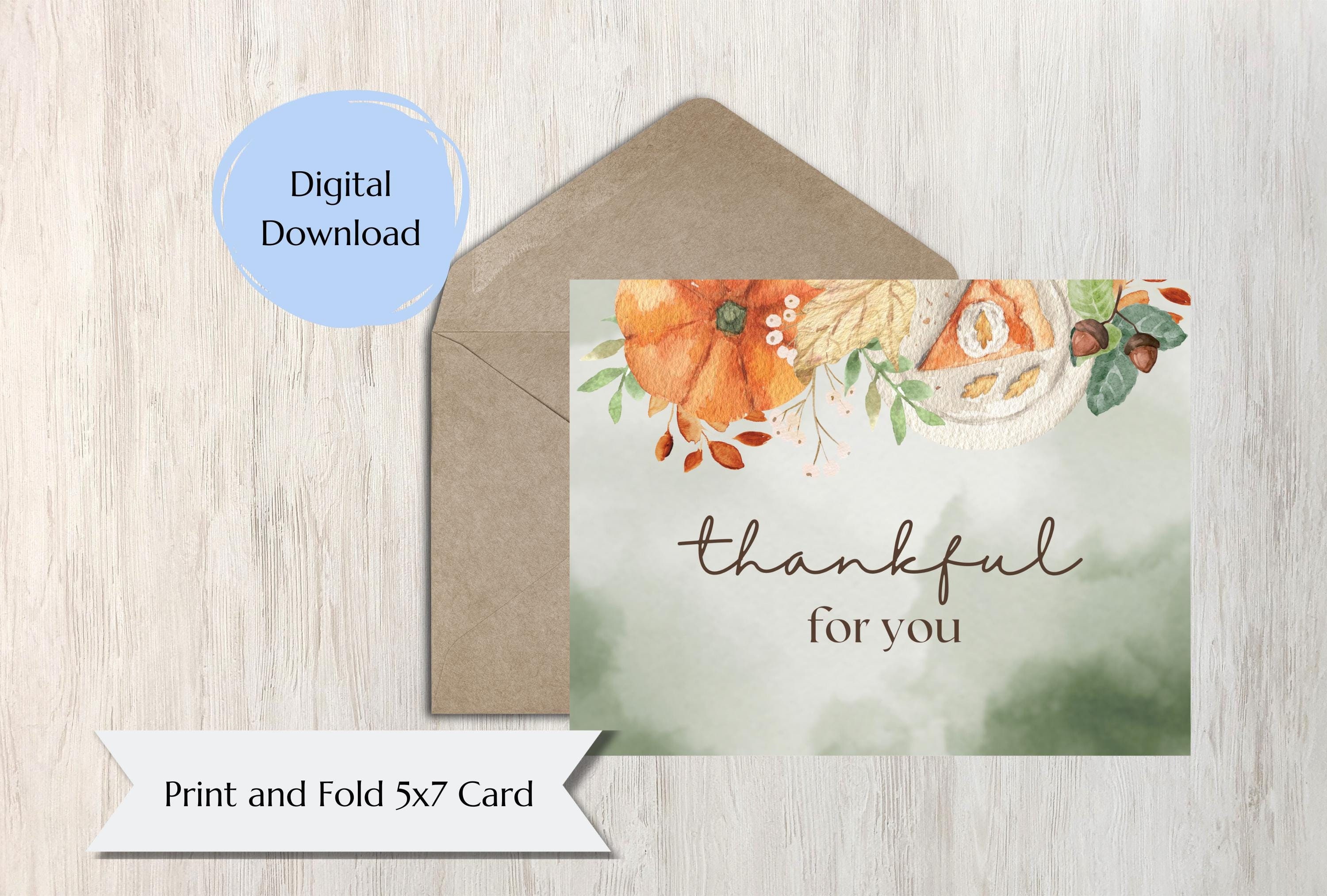 Printable Thankful for You Card, Thanksgiving Card Printable, Thankful ...