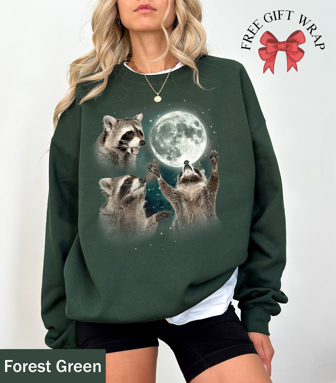 3 Raccoons Howling at the Moon Sweatshirt, Trendy Weirdcore Shirts ...