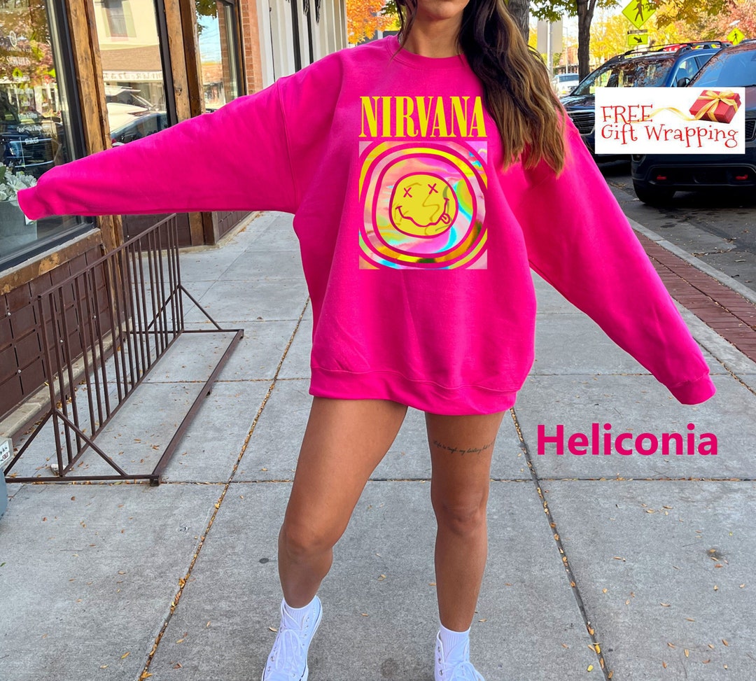 Nirvana Smile Face Overdyed Crew Neck Sweatshirt and T-shirt, Preppy ...