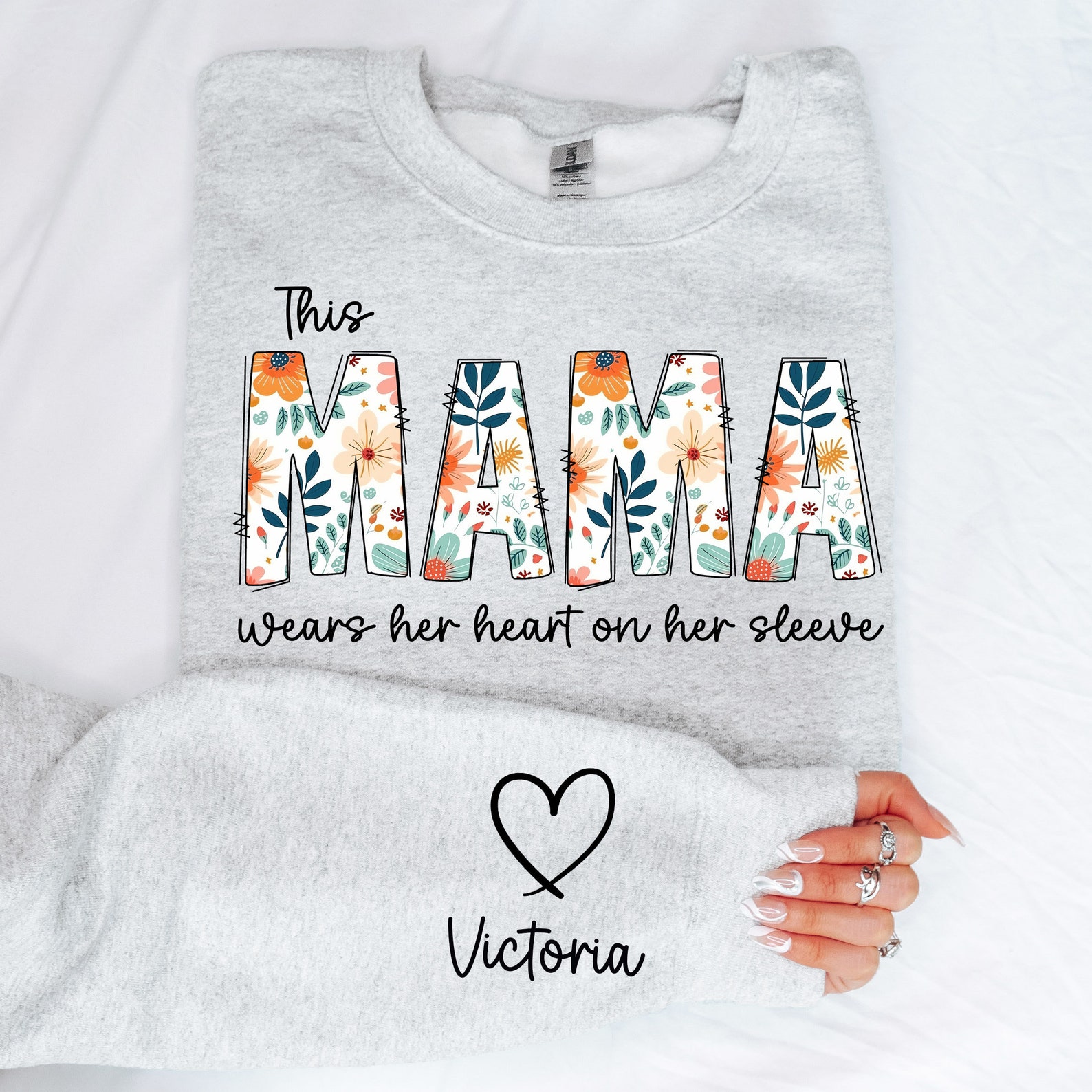 Custom Mom Sweatshirt: Floral Mama, Kids Name Sleeve - Etsy