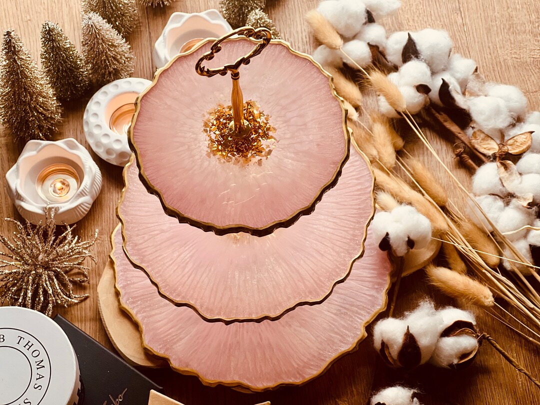 Resin Cake Stand Pink With Gold Resin Art Cake Stand Gift - Etsy