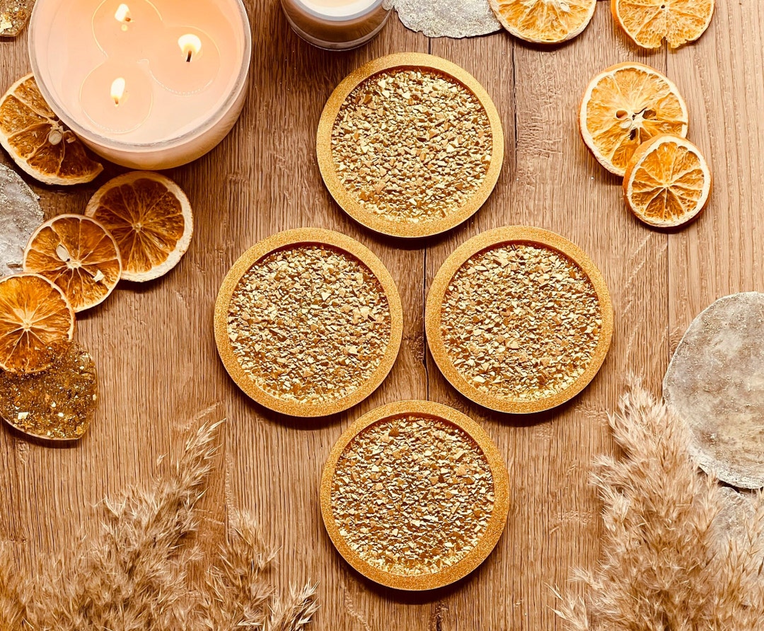 4 Coasters Made of Resin in Gold, Gift Set, Birthday Gift, Birthday ...