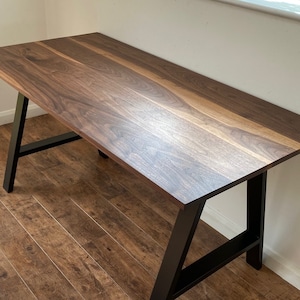 Walnut Desk Home Office Study Solid Wood Steel Legs PC Gaming Table ...