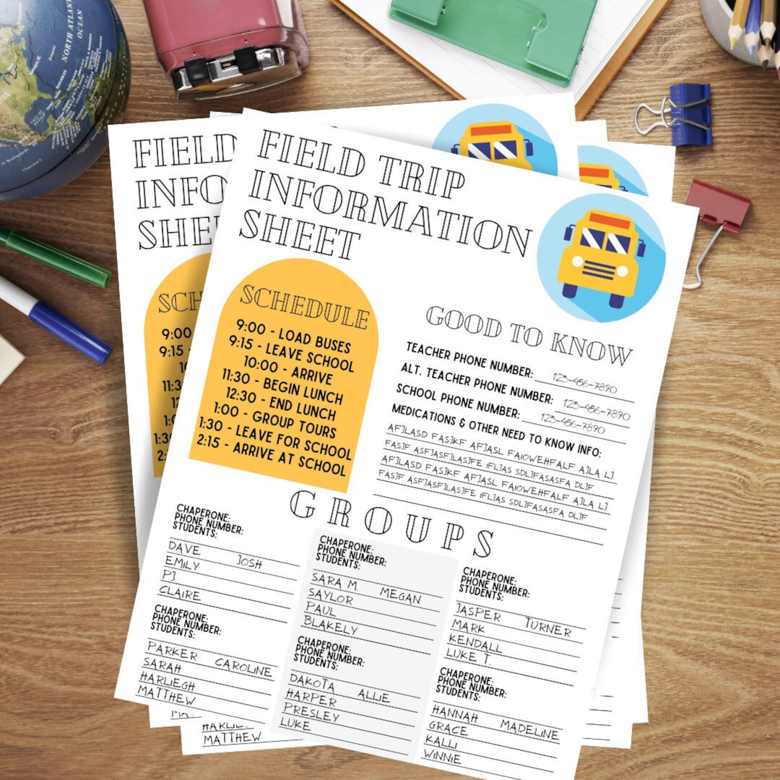 Field Trip Information Sheet Classroom Forms Forms for - Etsy