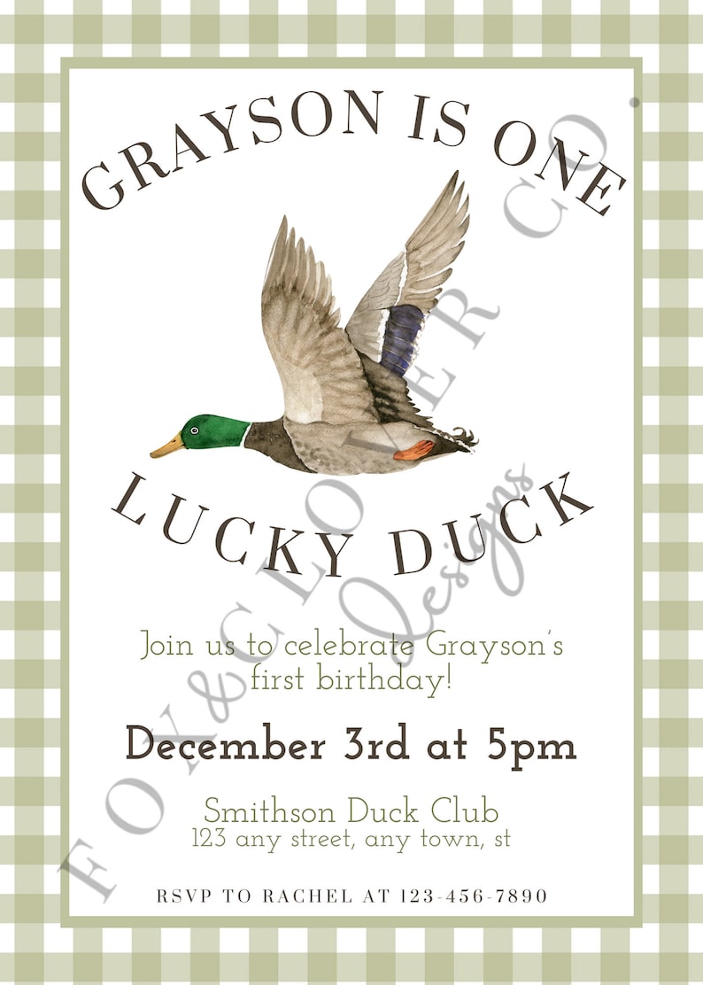 One Lucky Duck Birthday Invitation Mallard Duck Club - Etsy