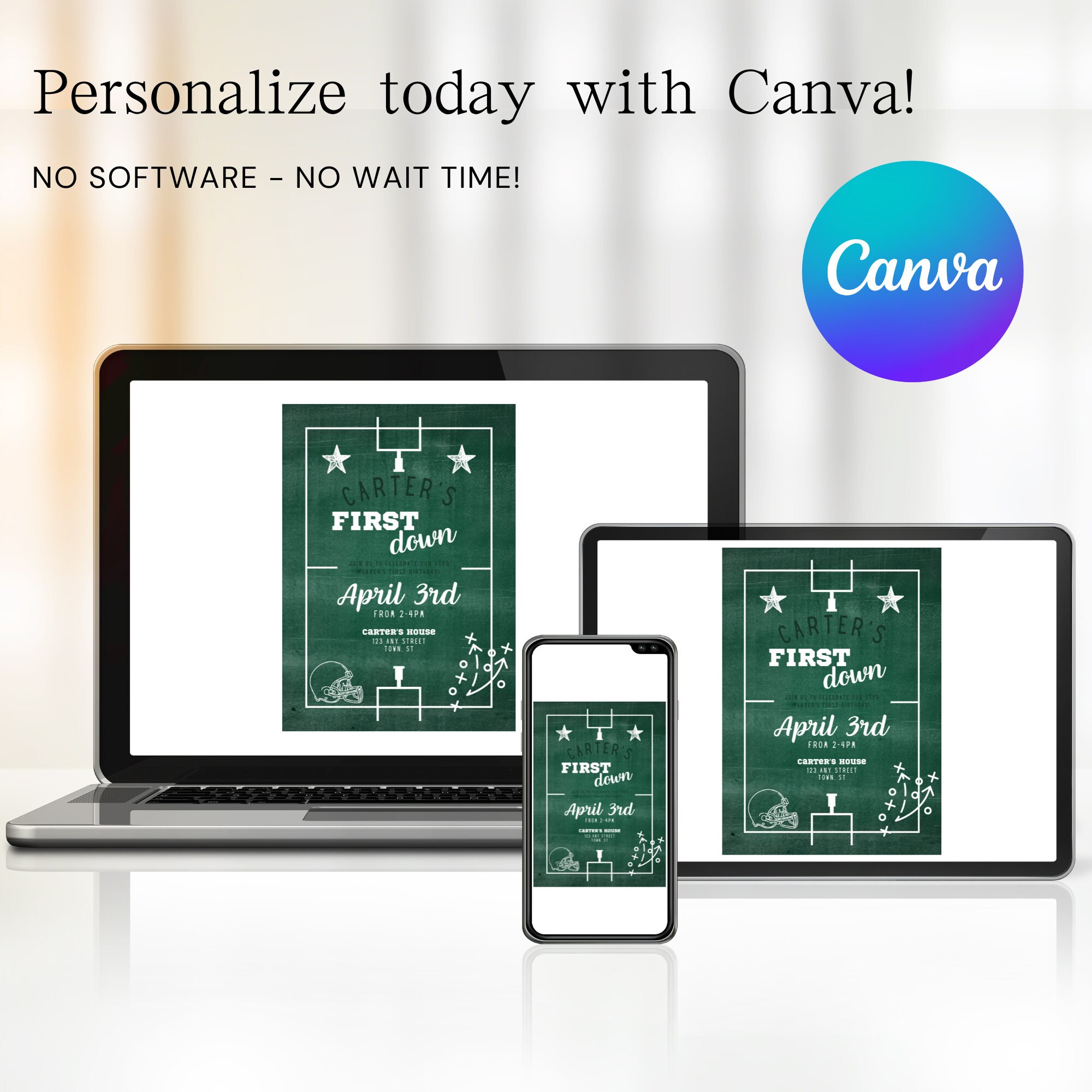 First Down Birthday Invite Template | First Birthday + Any Age | Sports ...