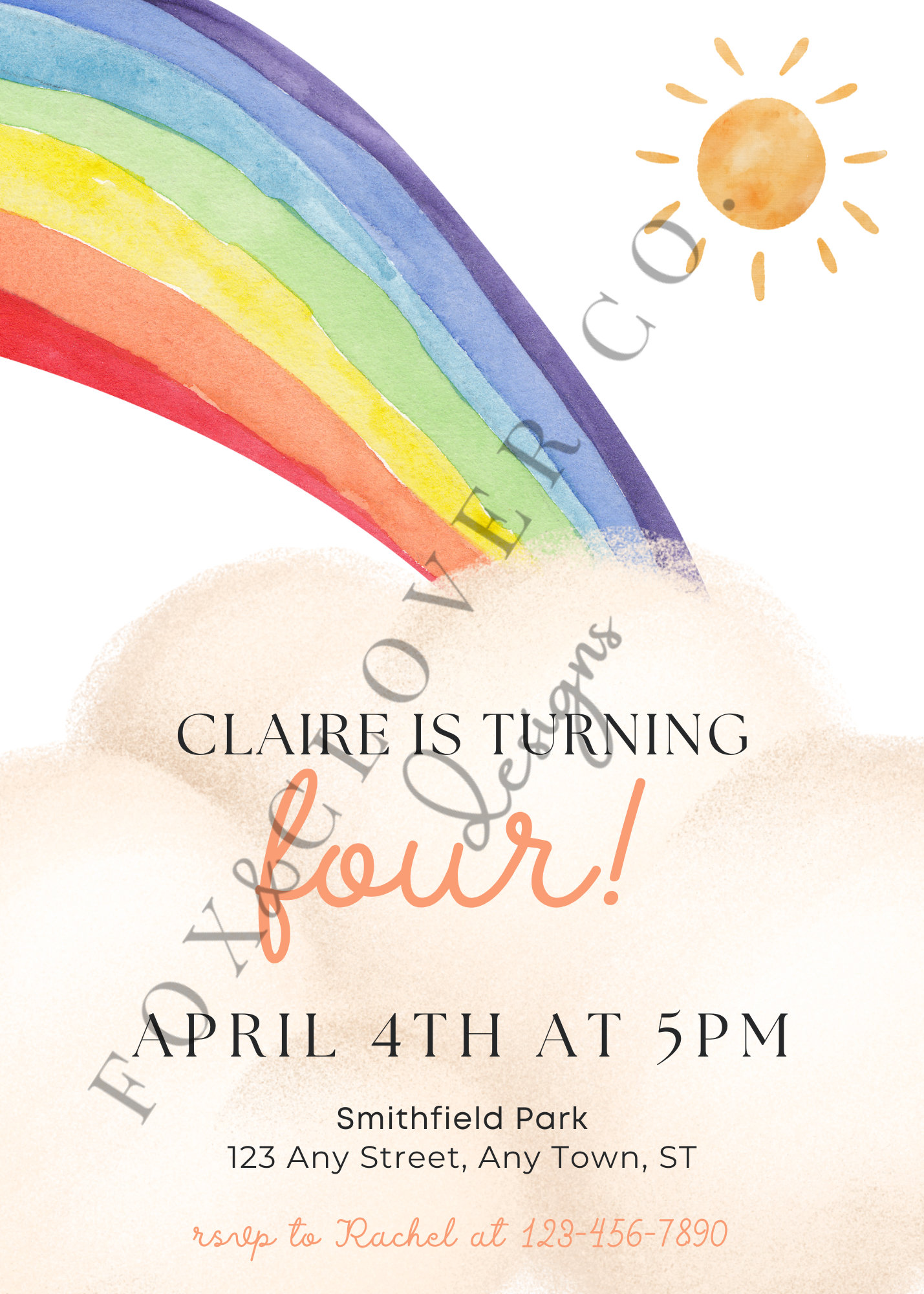 Watercolor Rainbow Birthday Invitation Any Age Any Gender Rainbows ...