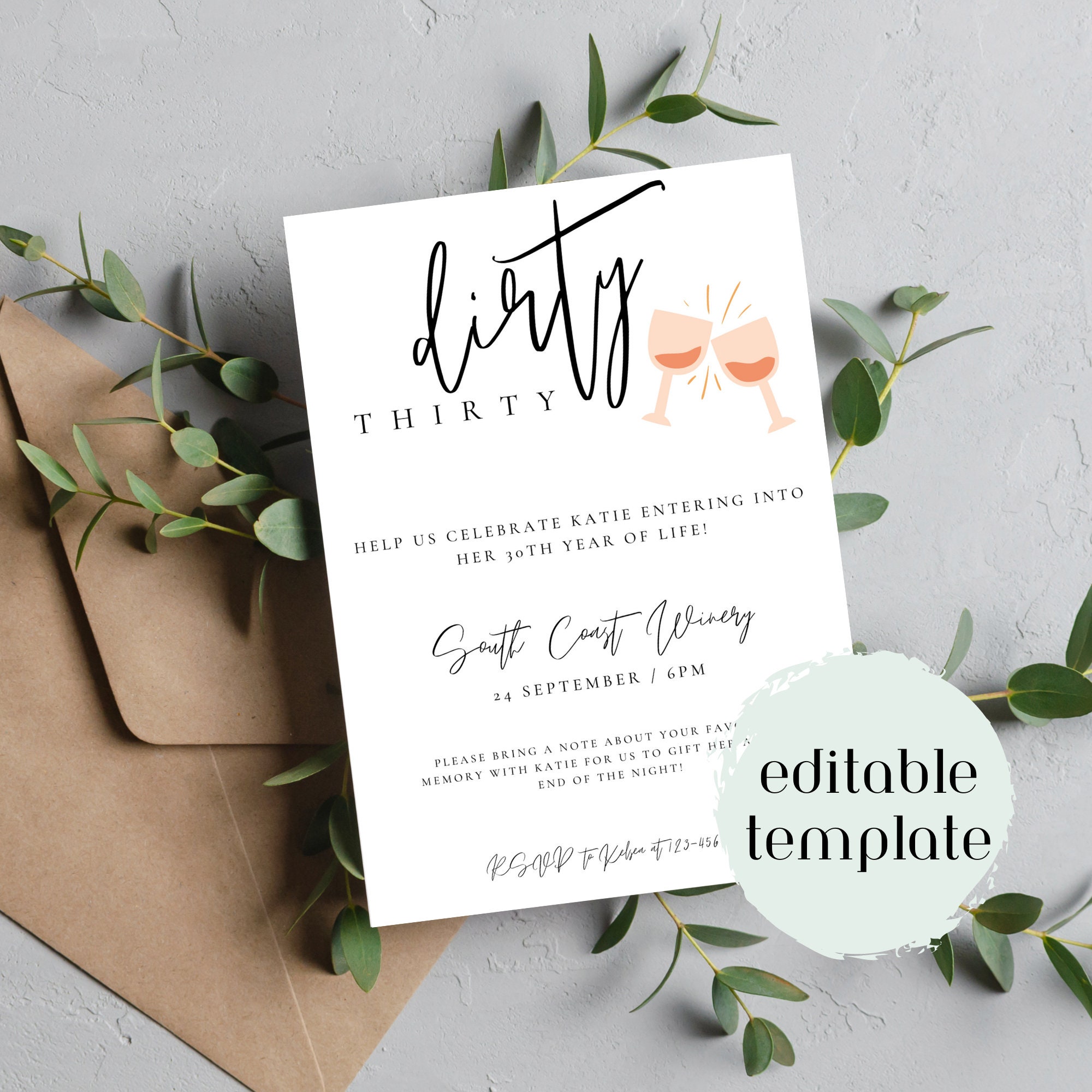 Dirty Thirty 30th Birthday Party Invitation Template Editable Dirty ...