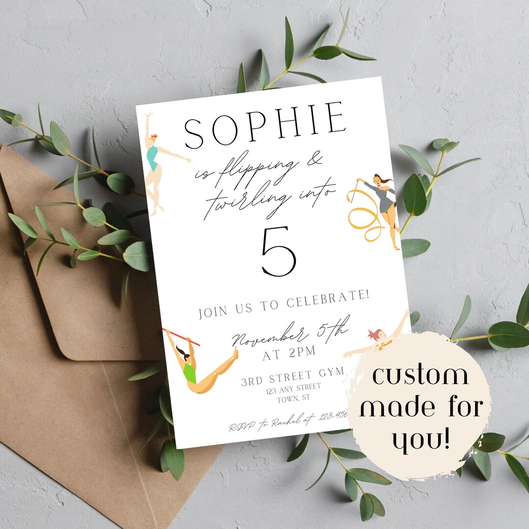 Flipping & Twirling Birthday Invitation Template | Gymnastics ...