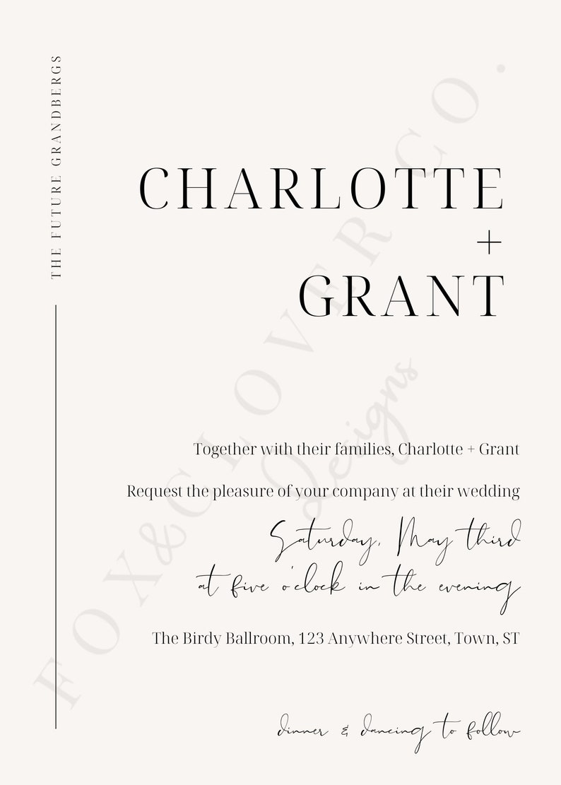 Simple + Clean Wedding Invitation Template | Wedding Day | Wedding ...