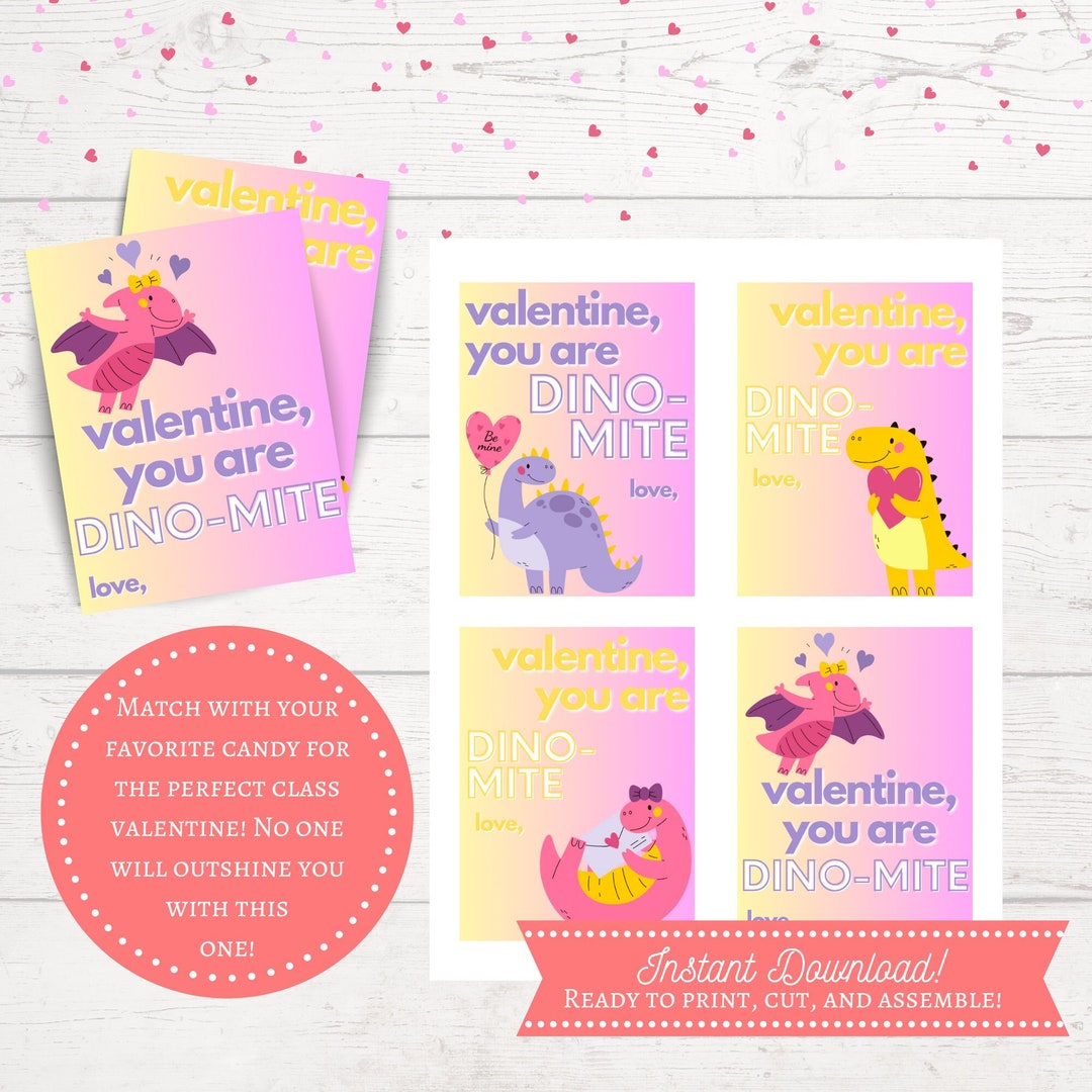 You Are Dino-mite Valentine Dinosaurs Class Valentine Printable Instant ...