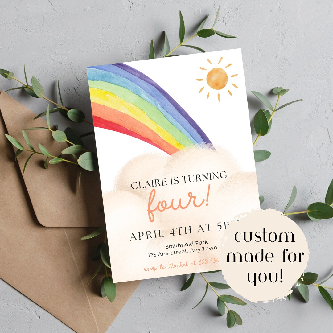 Watercolor Rainbow Birthday Invitation | Any Age + Any Gender ...