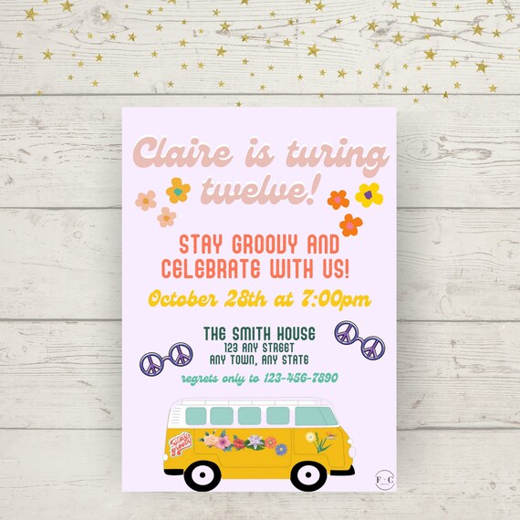 Flower Power Birthday Invitation Template 60s 70s Birthday - Etsy