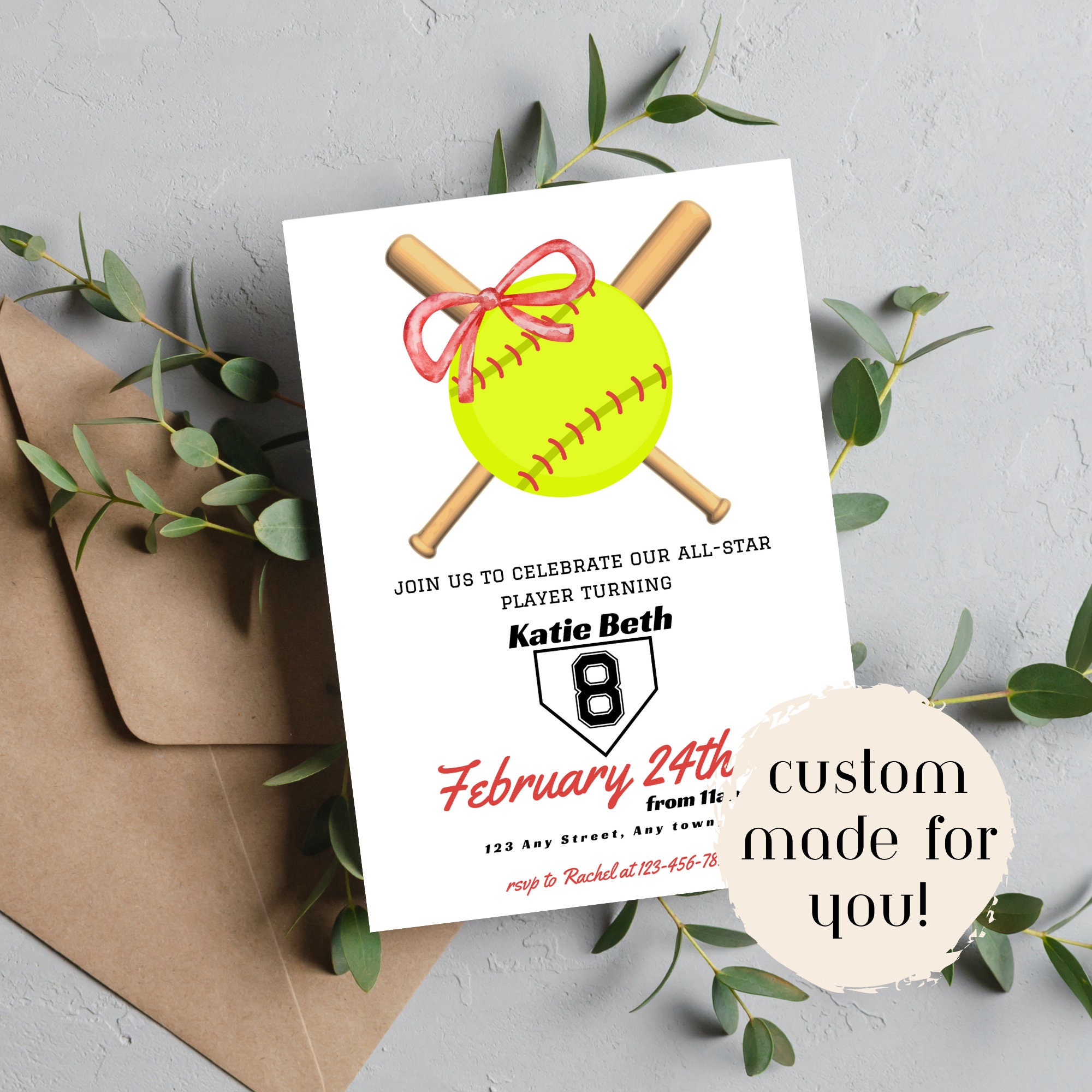 Softball Birthday Invitation | All Star Birthday | Softball | Sports ...