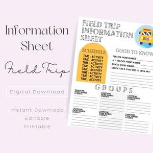 Field Trip Information Sheet Classroom Forms Forms for - Etsy