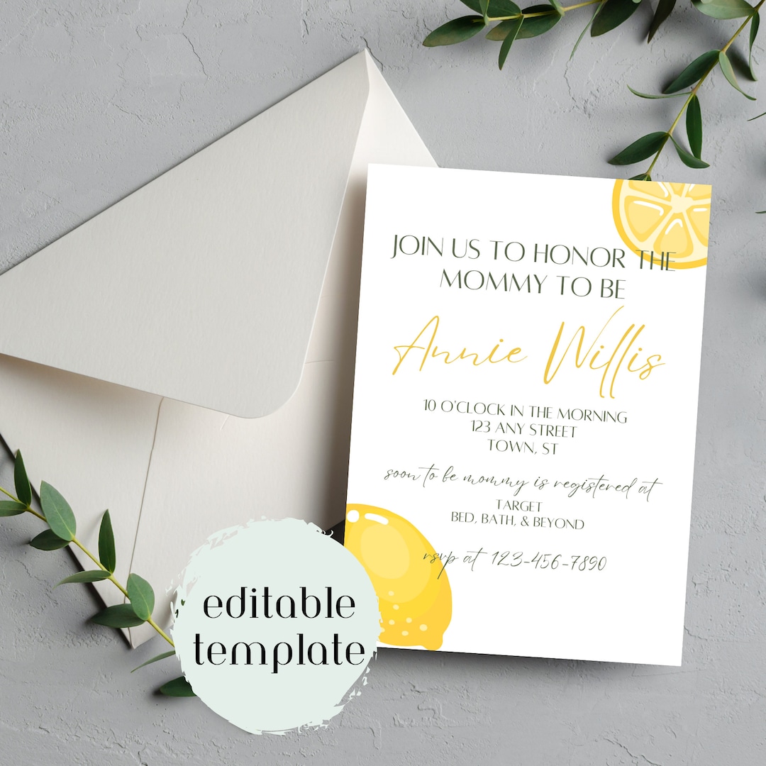 Lemon Baby Shower Invite Template | Elegant Baby Shower Invite | Summer ...